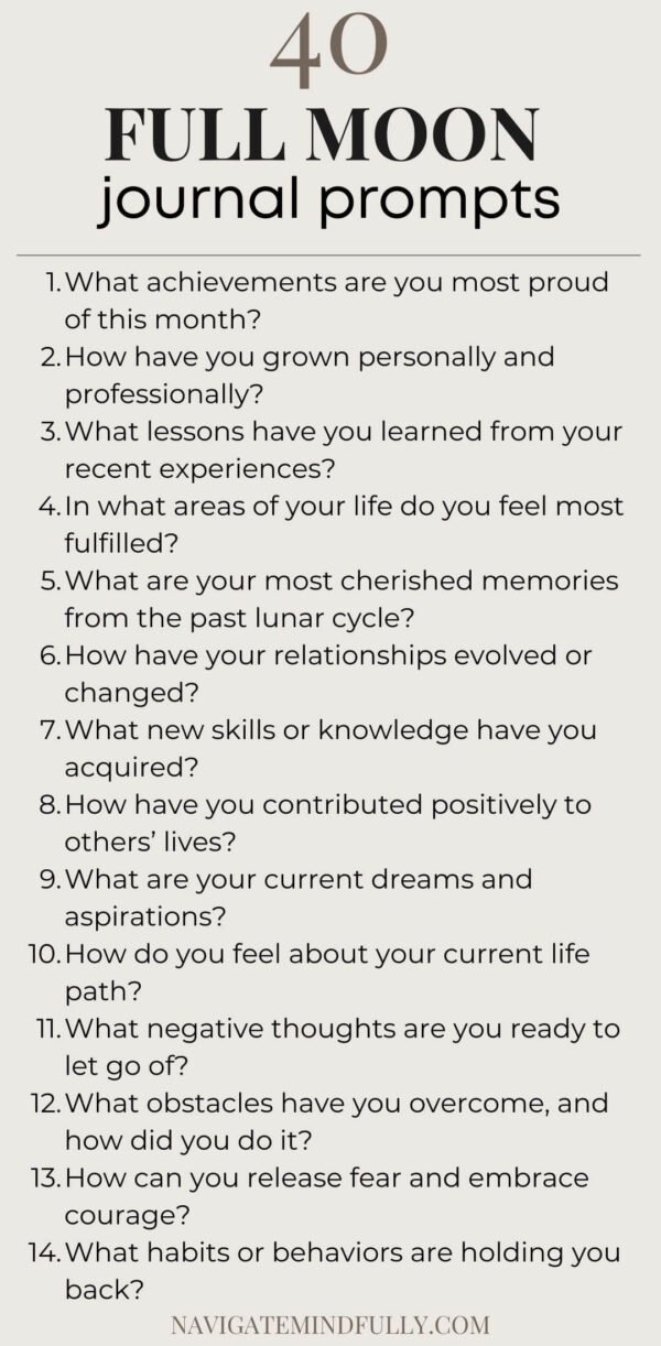 40 Full Moon Journal Prompts for Gratitude & Self-Reflection