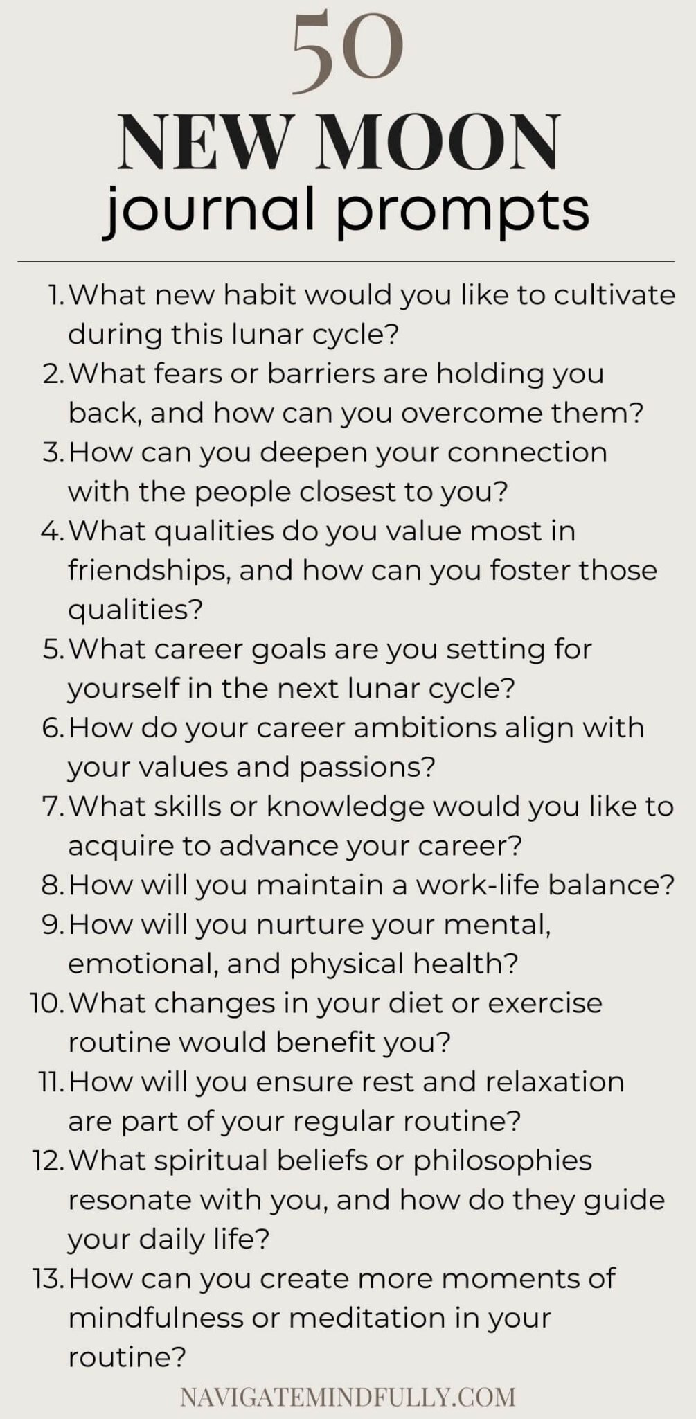 50 New Moon Journal Prompts for Reflection and Growth