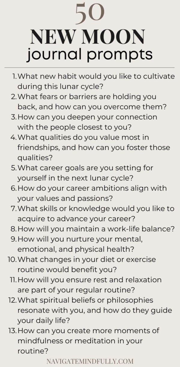 50 New Moon Journal Prompts for Reflection and Growth