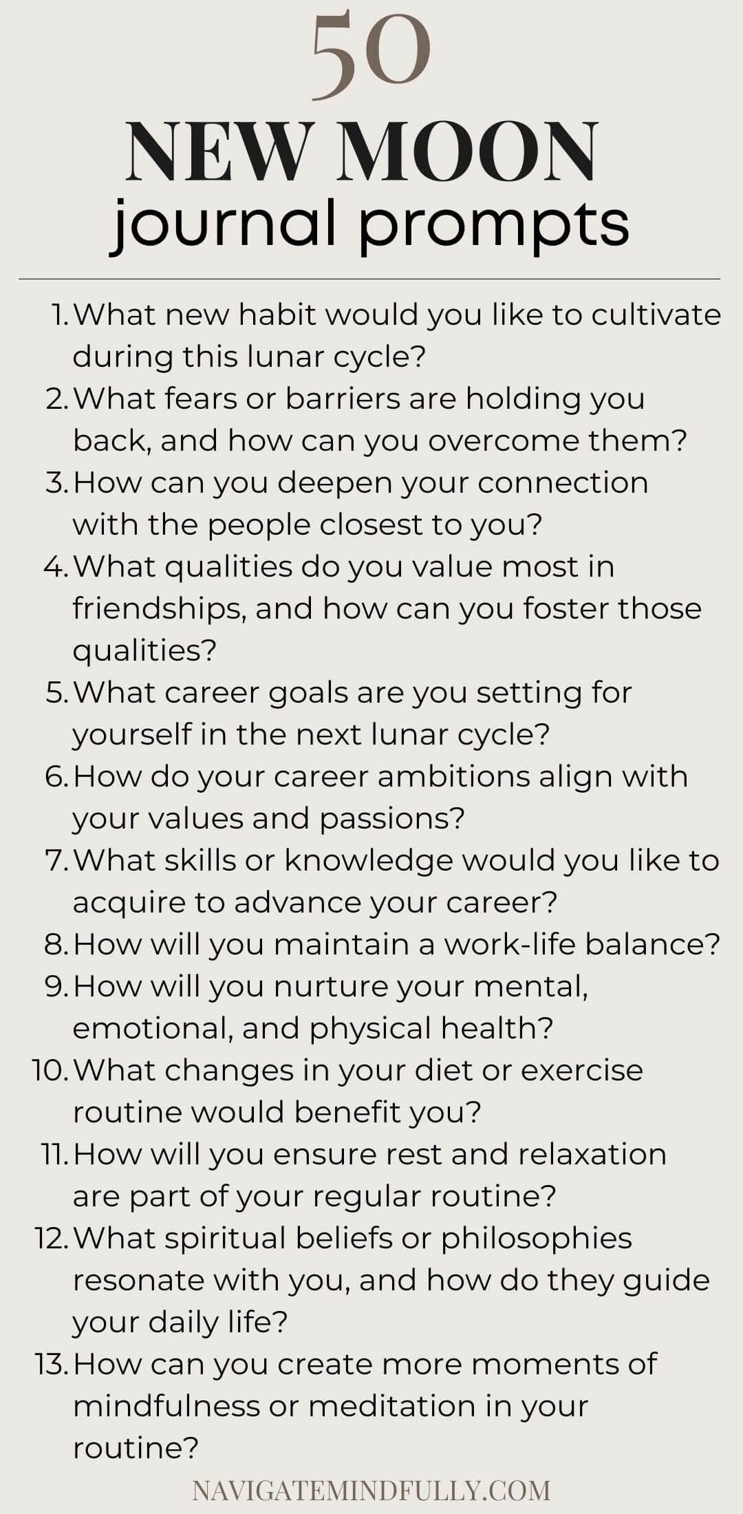 50 New Moon Journal Prompts for Reflection and Growth
